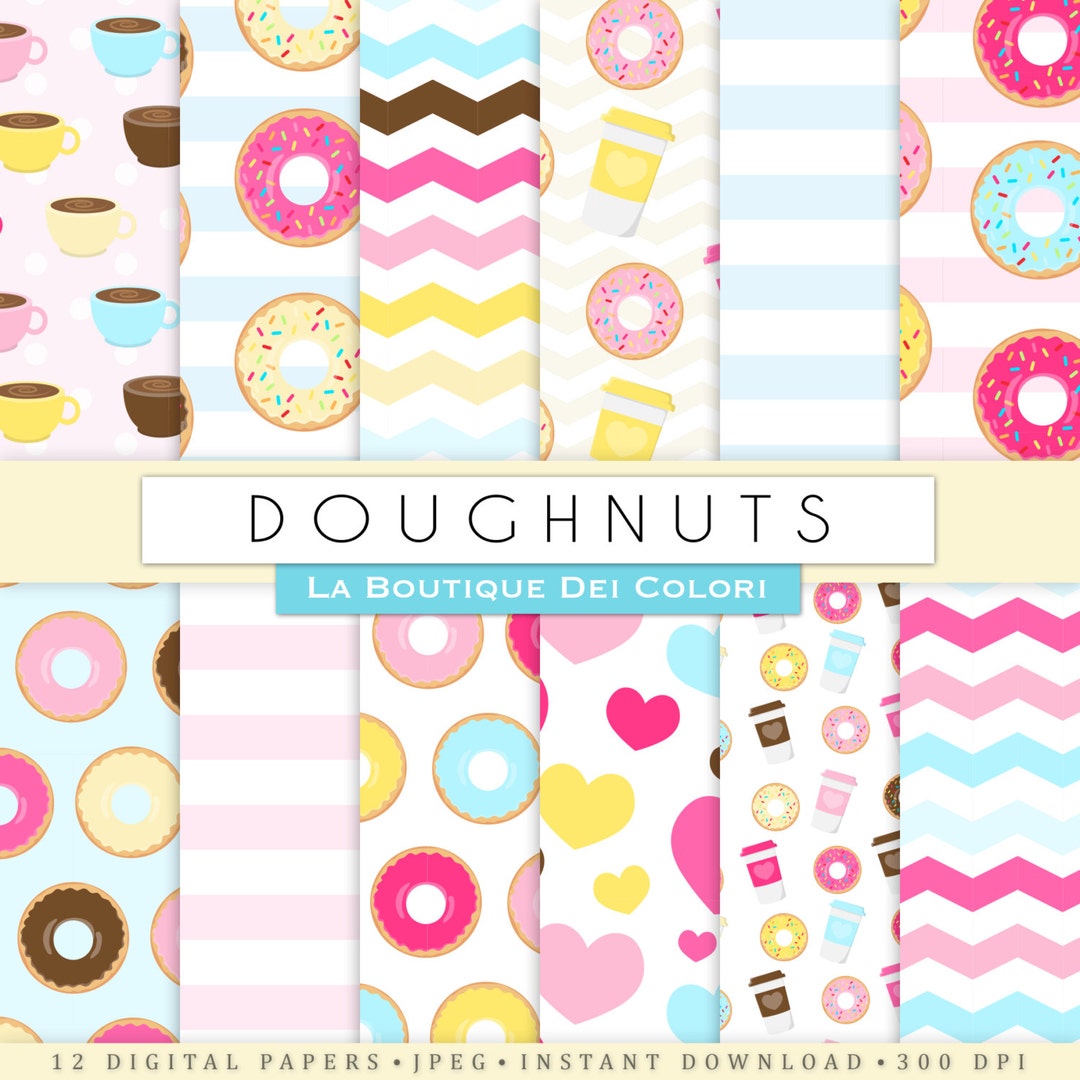Doughnut Party Digital Paper. Cute Digital Paper Pack of - Etsy