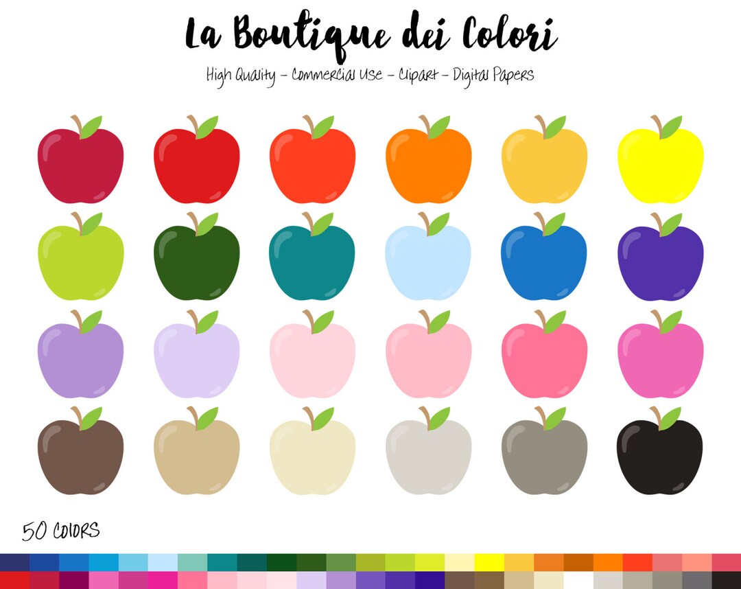 50 Rainbow Apple Clip Art, Digital Illustrations PNG, Colorful Food ...
