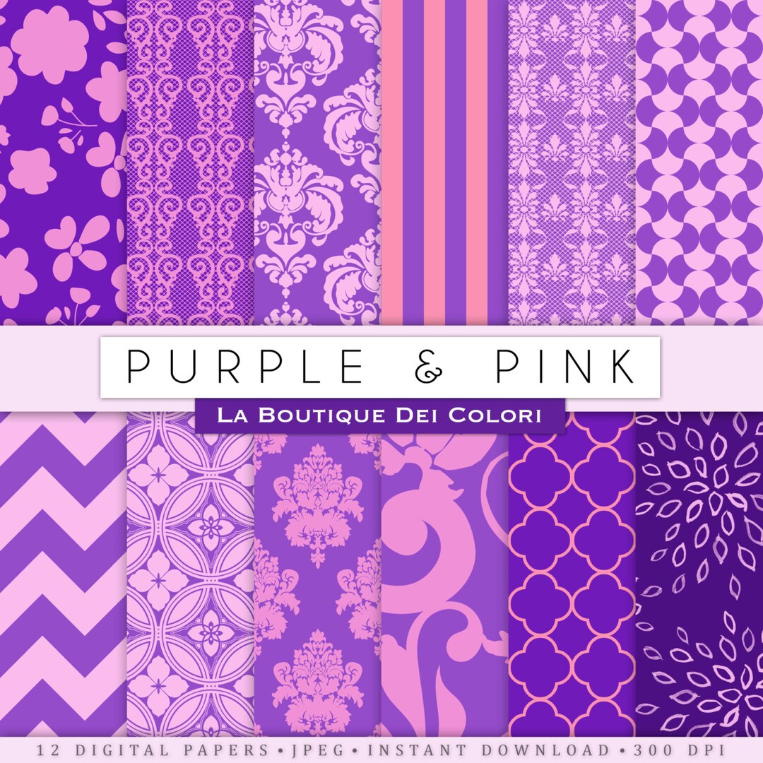 Pink and Purple Digital Paper Stripes Lace Chevron Damask - Etsy