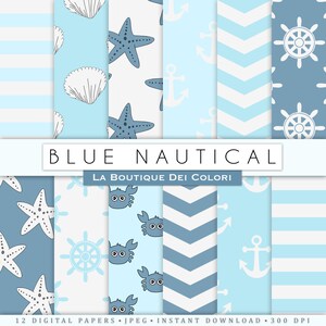 Baby Blue Nautical Digital Paper. Seal Life Paper Pack - Etsy