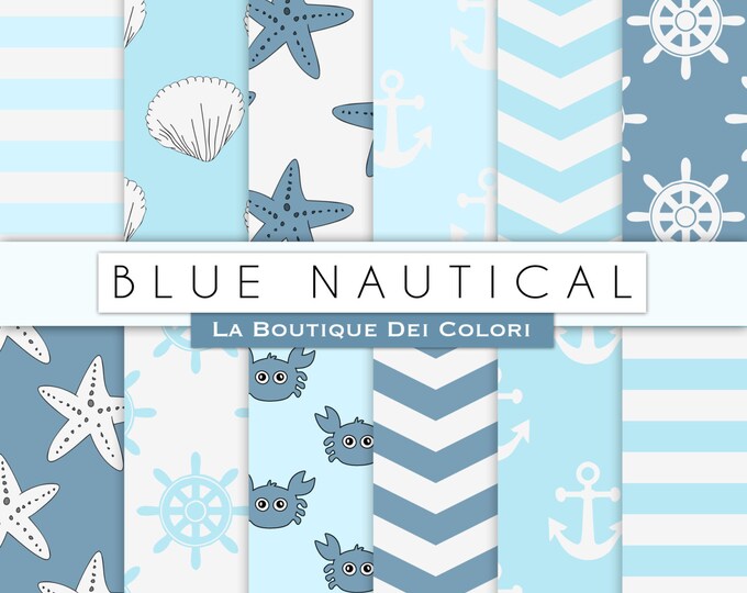 Baby Blue Nautical Digital Paper. Seal Life Paper Pack - Etsy