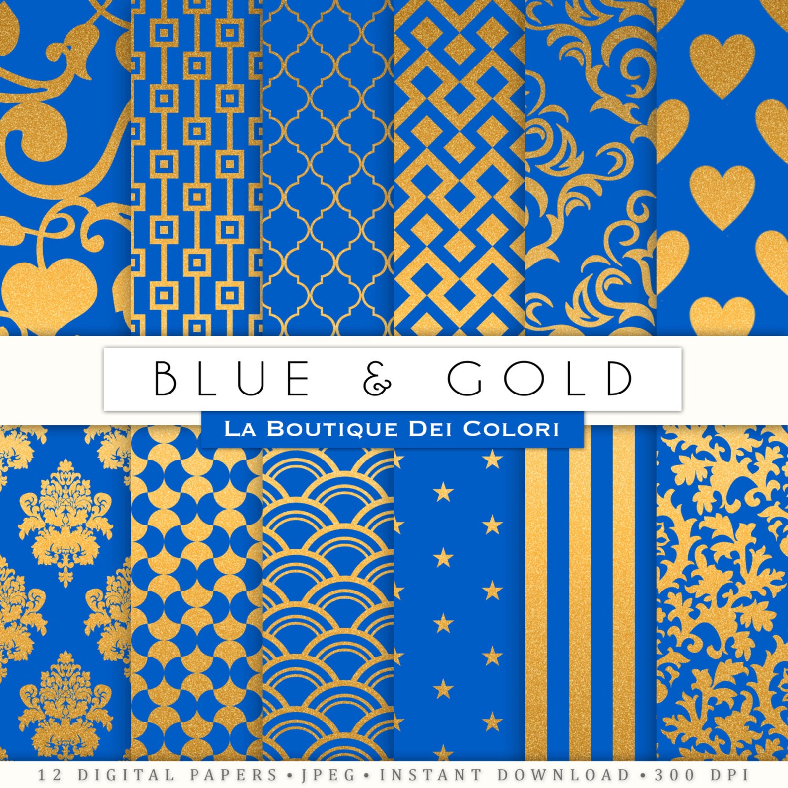 Blue and Gold Digital Paper Gold Background Gold Glitter | Etsy