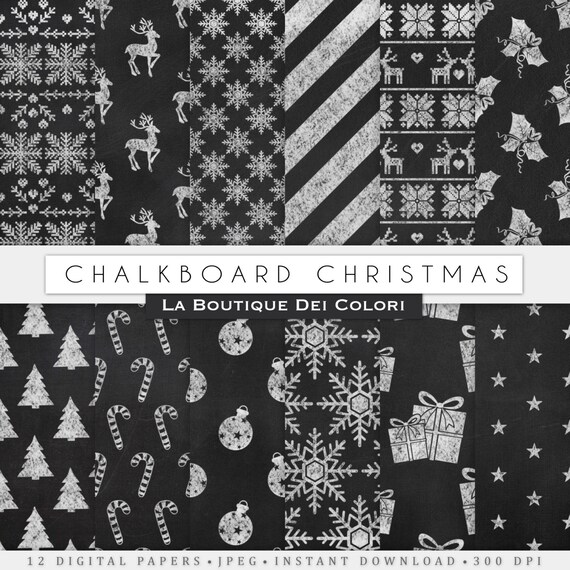 Chalkboard Christmas digital paper, chalk background, christmas tree ...