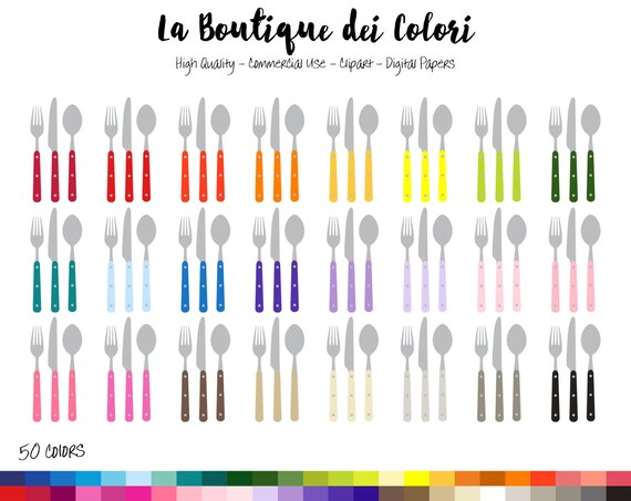 50 Rainbow Cutlery Clip art, Graphics PNG, Fork knife spoon, silverware ...