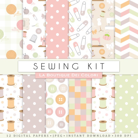 Sewing digital paper. Cute digital paper pack of art and crafts, yarn ...