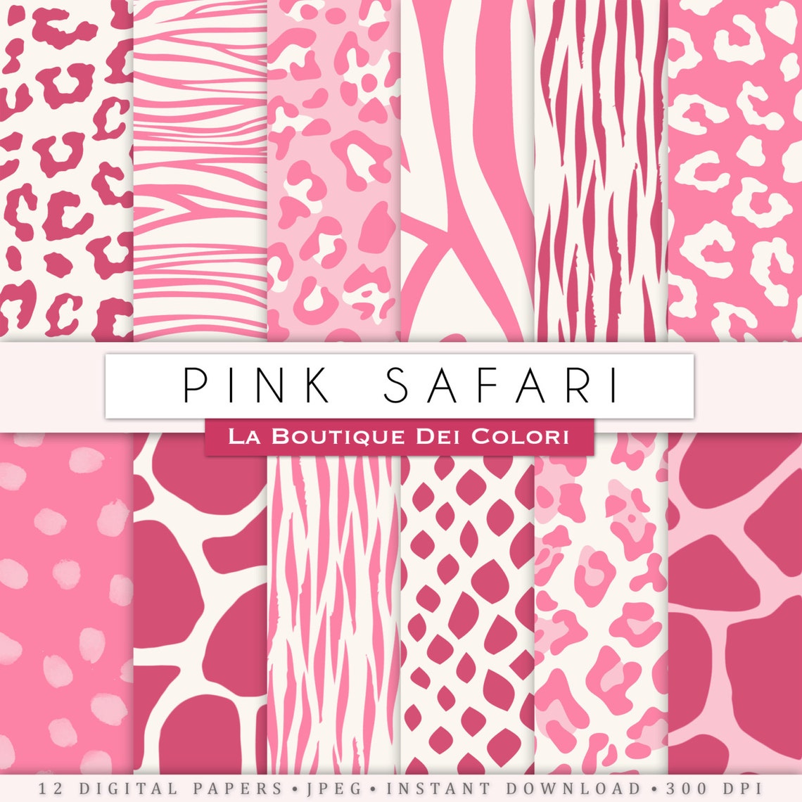 Pink Animal Prints Digital Paper. Baby Girl Safari Scrapbook. - Etsy