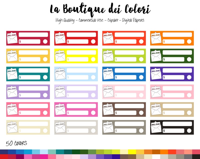 50 Rainbow Bill due Clip art Cute Digital Graphics PNG Bills | Etsy