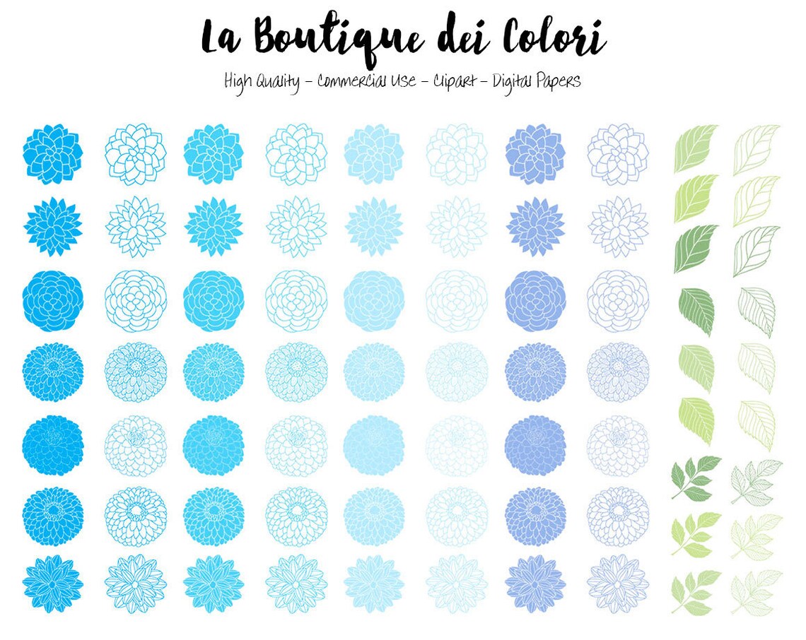 Bright Blue Dahlia Flower Clipart Cute Wedding Graphics PNG | Etsy