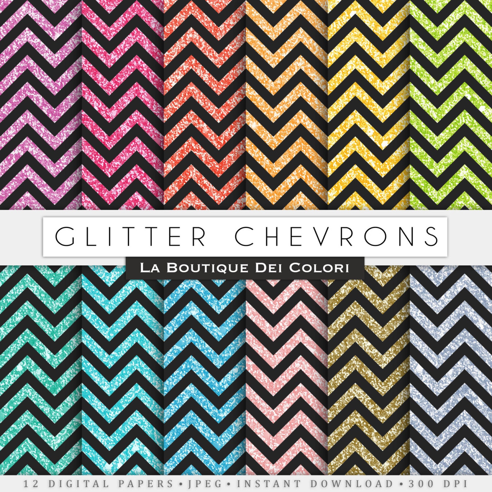 Black Glitter chevron digital paper. Black and glitter digital | Etsy