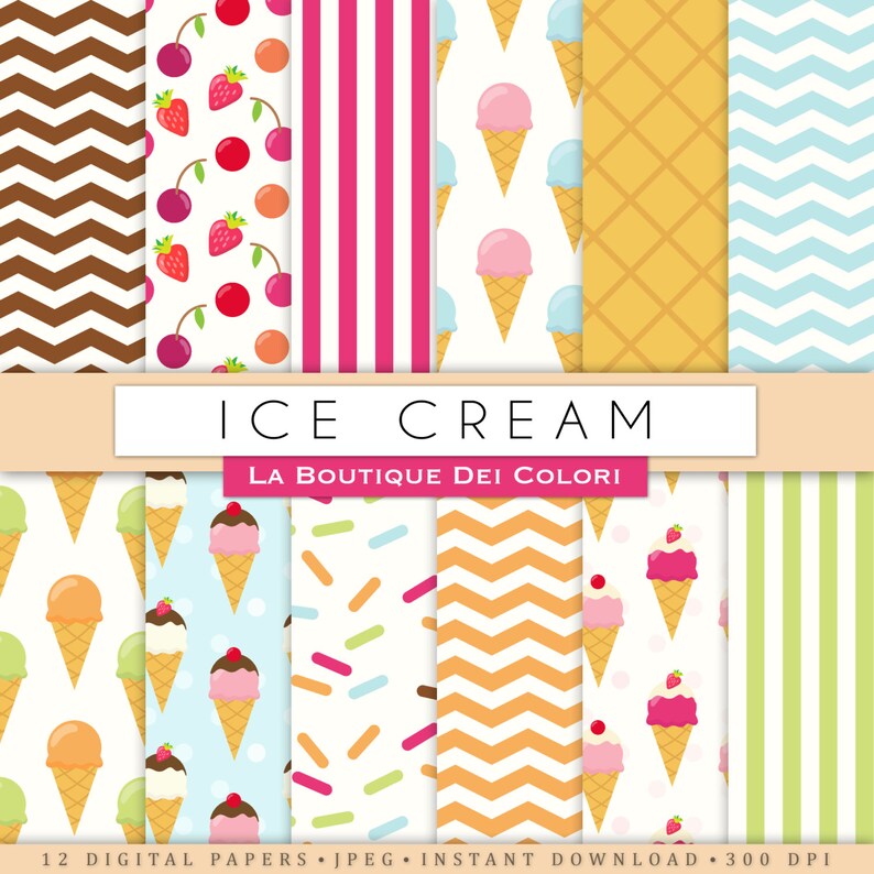 Ice Cream Digital Paper. Cute Digital Paper Pack of Icecream - Etsy
