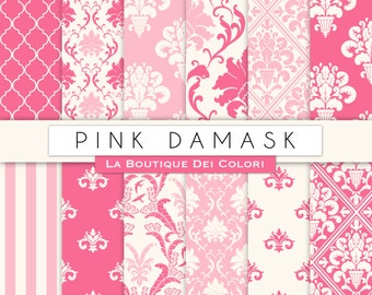 Pink Damask Paper | Etsy