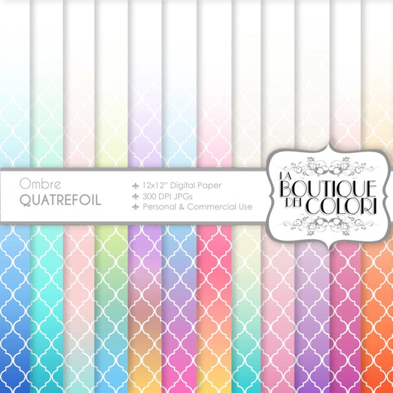 Ombre Quatrefoil digital paper. Gradient digital papers: Ombre ...