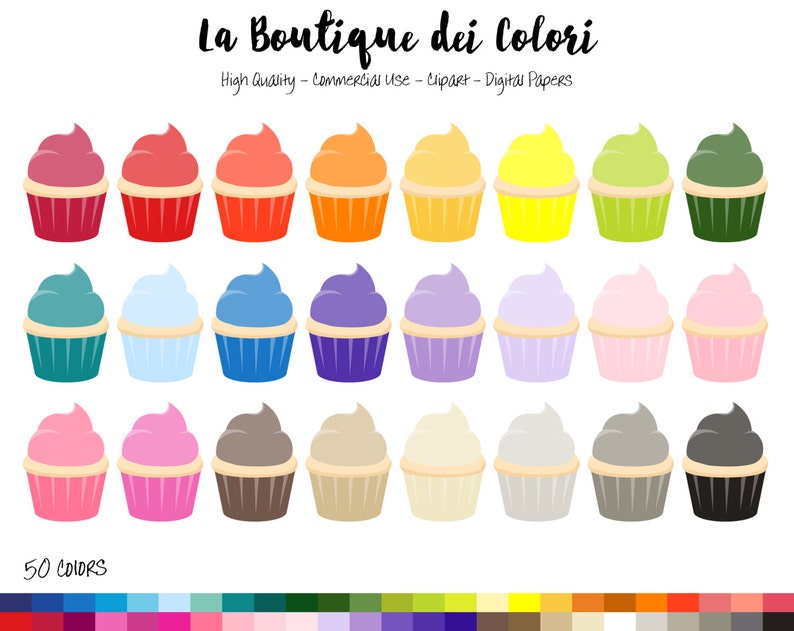 50 Rainbow Cupcake Clip Art Colorful Digital Graphics PNG - Etsy