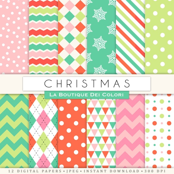 Red Green, Pink Christmas digital paper, background, seamless pattern ...