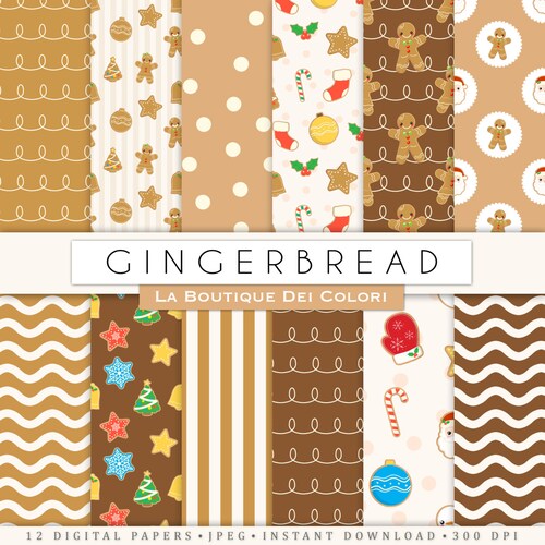 Christmas Gingerbread Digital Paper Commercial Use Scrapbook - Etsy
