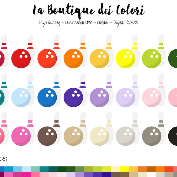 Colorful Bowling Clipart - Etsy