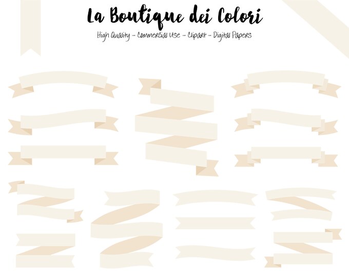 Ivory Ribbon Banners Cliparts Tags Digital Clip Art. Wedding Label ...