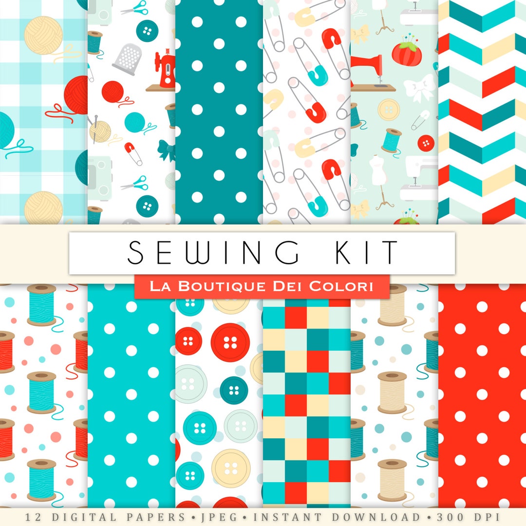 Sewing Digital Paper. Cute Digital Paper Pack of Art and Crafts, Yarn ...