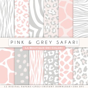 Pink and Gray Animal Prints Digital Paper. Safari Scrapbook. - Etsy