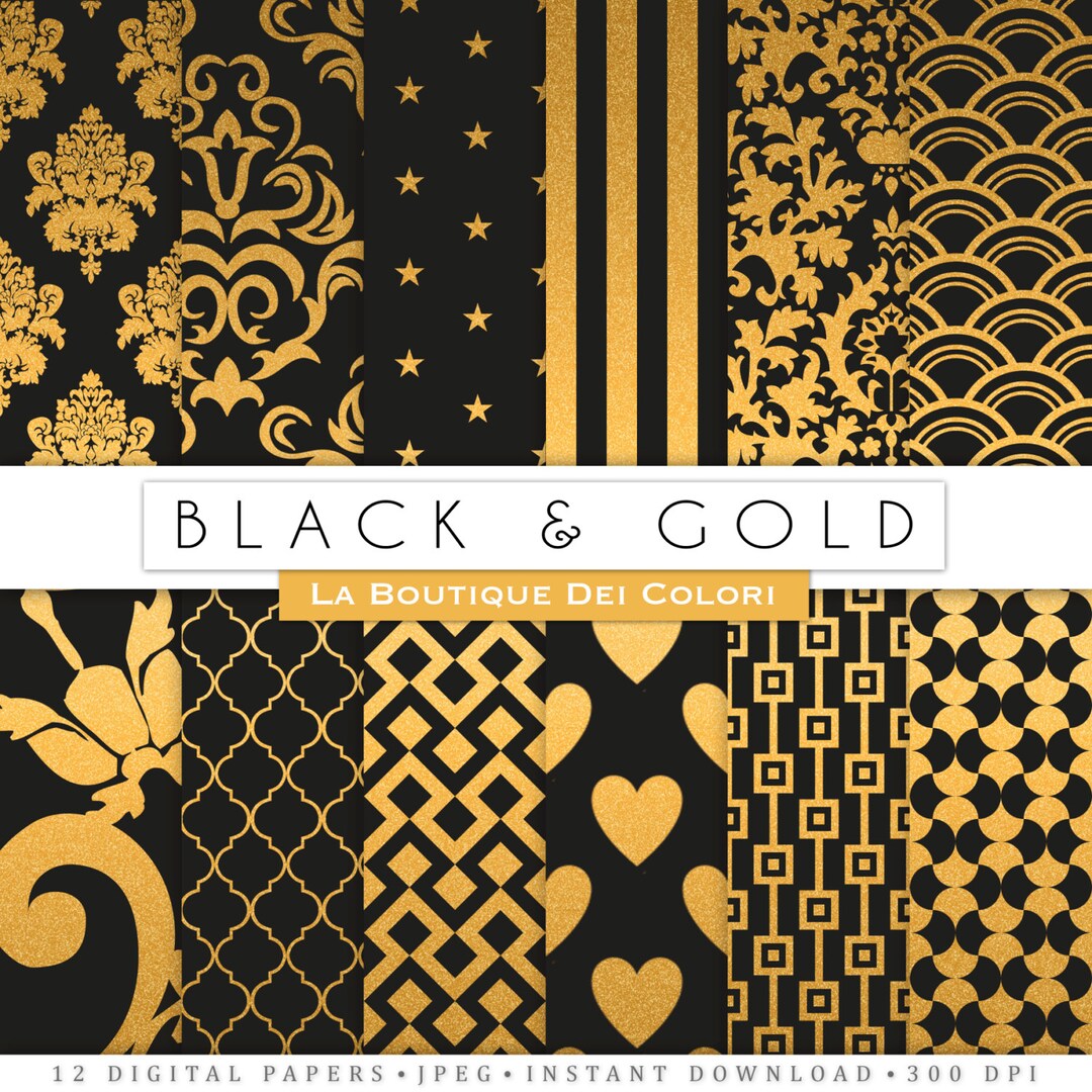 Black and Gold Digital Paper, Gold Background, Gold Glitter, Golden ...