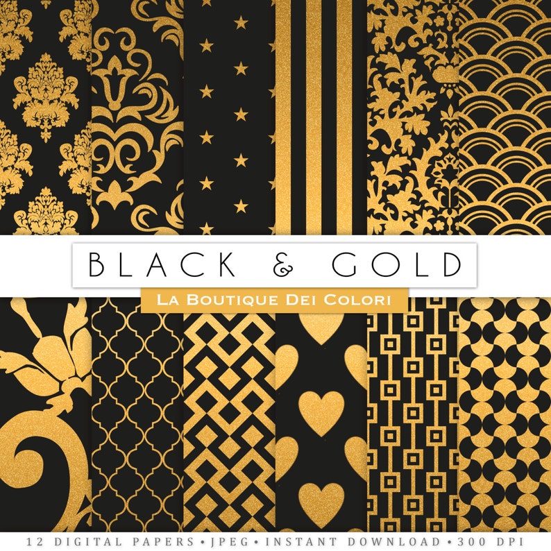 Black and Gold Digital Paper Gold Background Gold Glitter - Etsy