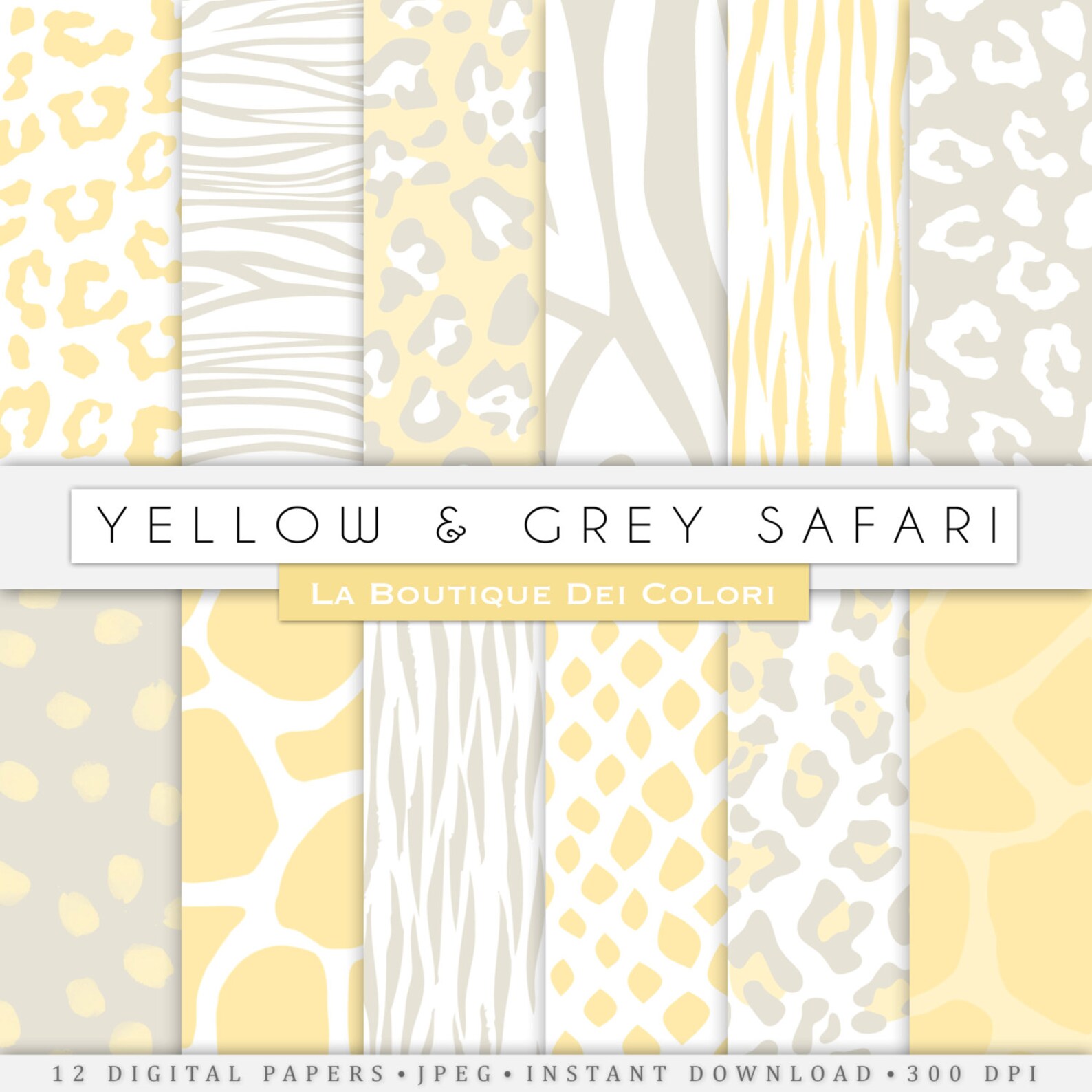 Yellow and Gray Animal Prints Digital Paper. Safari Scrapbook. - Etsy