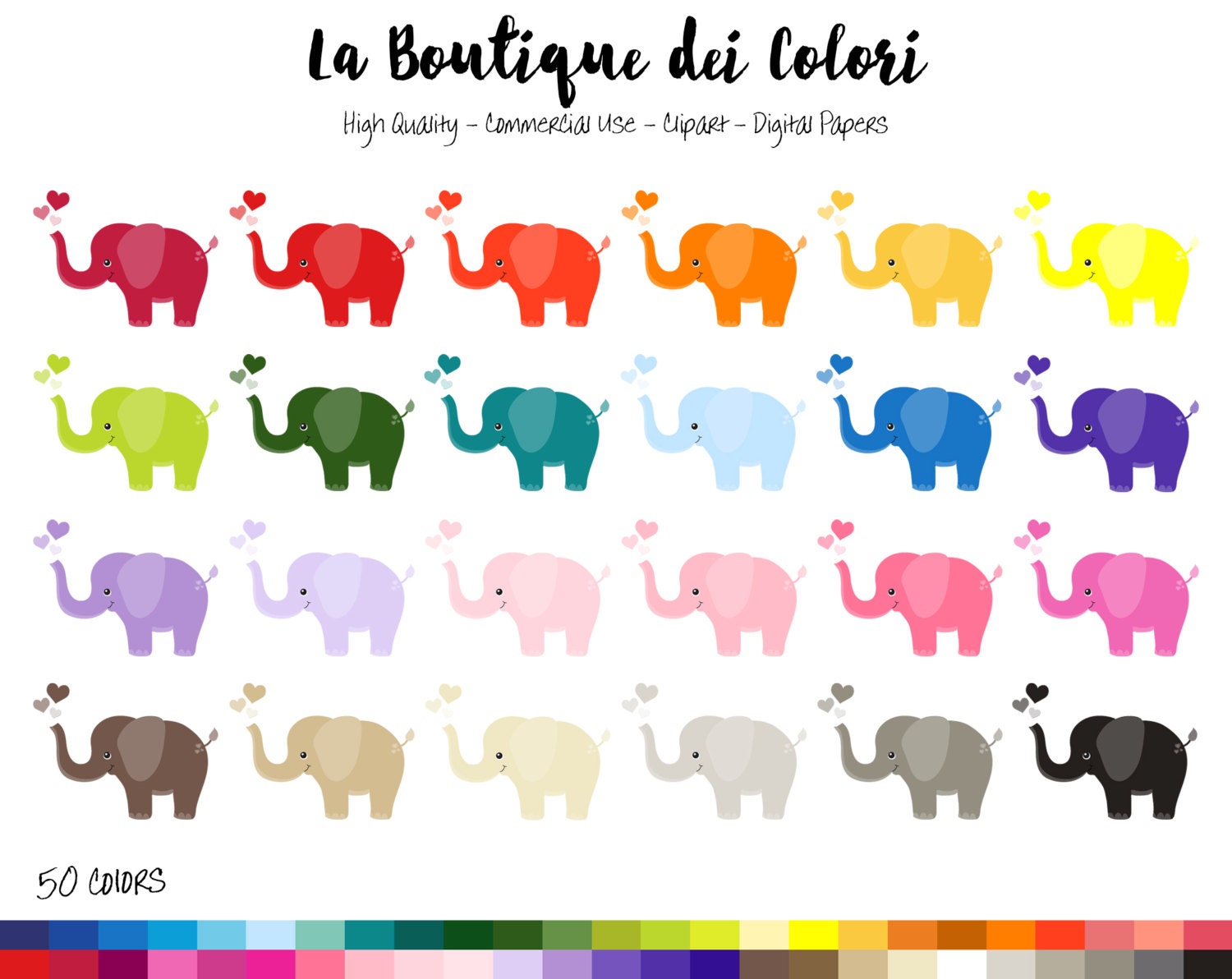 Colorful Elephants Clipart