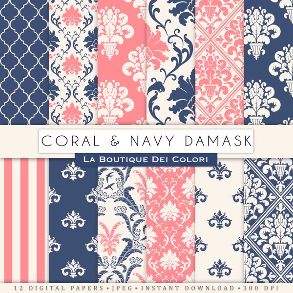 Coral Damask - Etsy