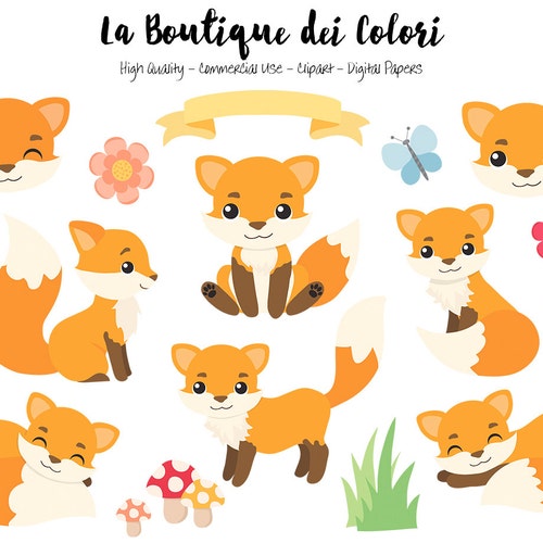 Woodland Clip Art. Forest Clipart. Fox Clip Art. Acorn - Etsy