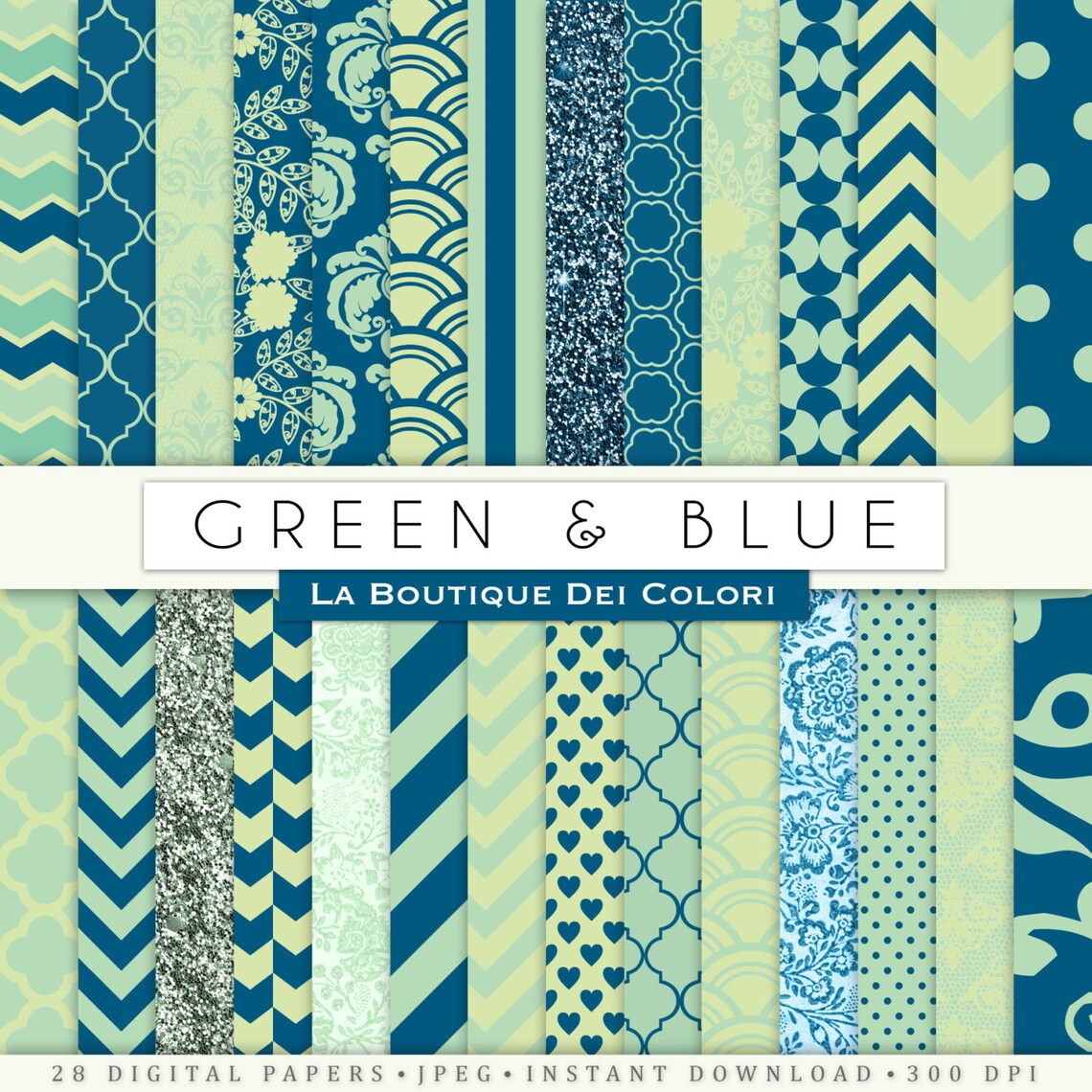 Green and Blue Digital Paper. Digital Blue and Green Paper - Etsy