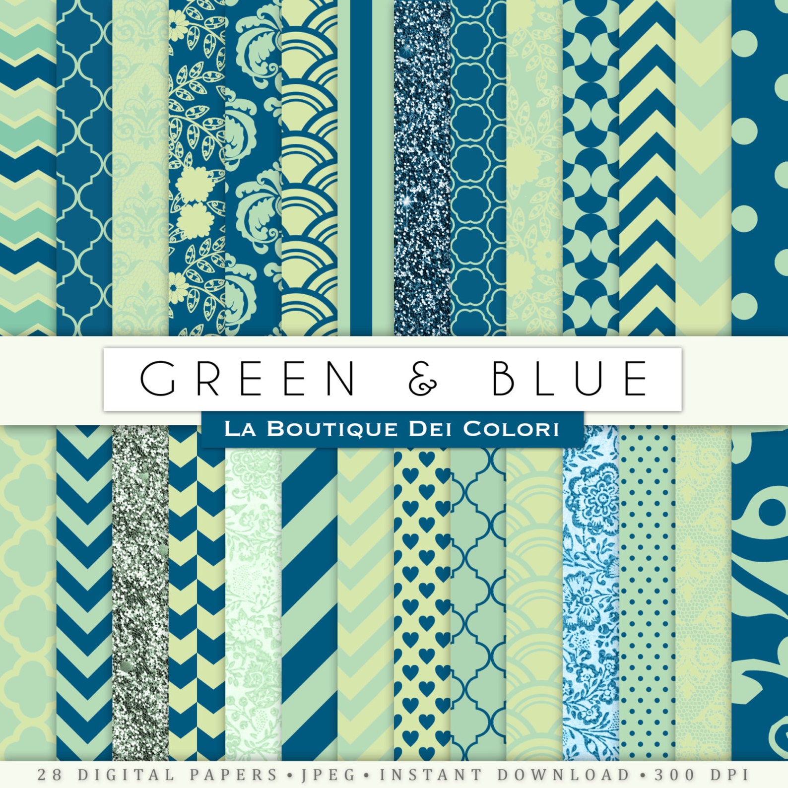 Green and Blue Digital Paper. Digital Blue and Green Paper - Etsy