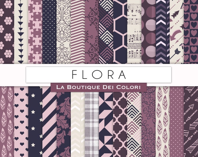 Pink and Navy Digital Paper. Digital Dark Purple Scrapbook Digital ...