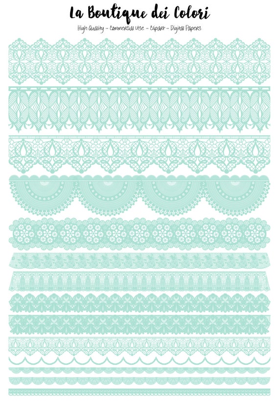 Wedding Green Mint Digital Lace Borders Clip Art Pack Printable frame ...