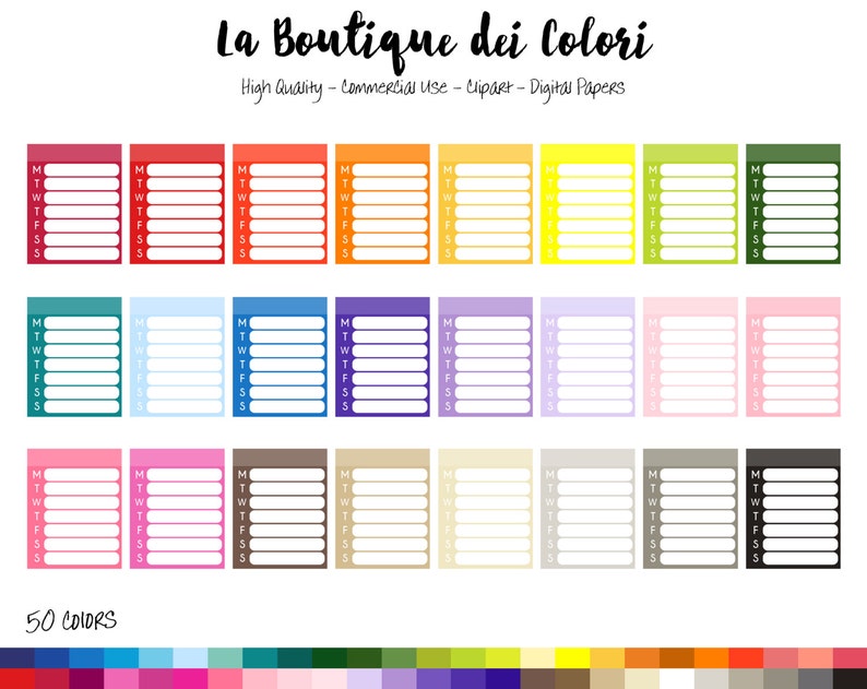 50 Rainbow Weekly Check List Clip Art Digital Graphics PNG - Etsy