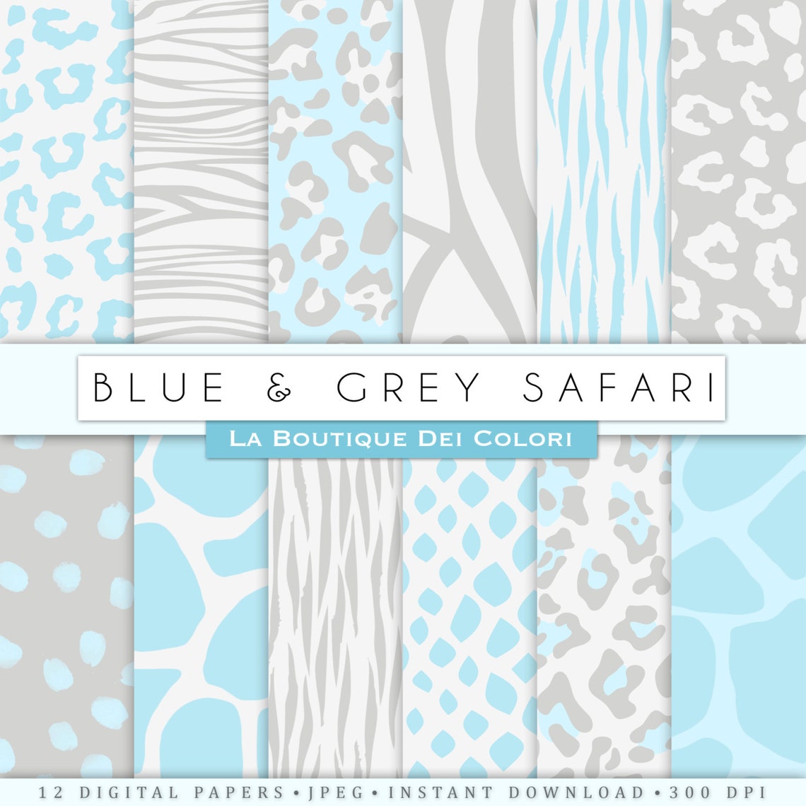 Blue and Gray Animal Prints Digital Paper. Safari Scrapbook. - Etsy