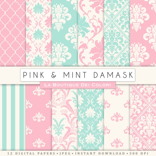 Mint Damask - Etsy