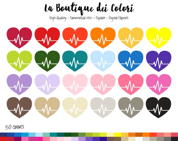 50 Rainbow Heart Beat Clip art, Cute Digital illustrations PNG ...