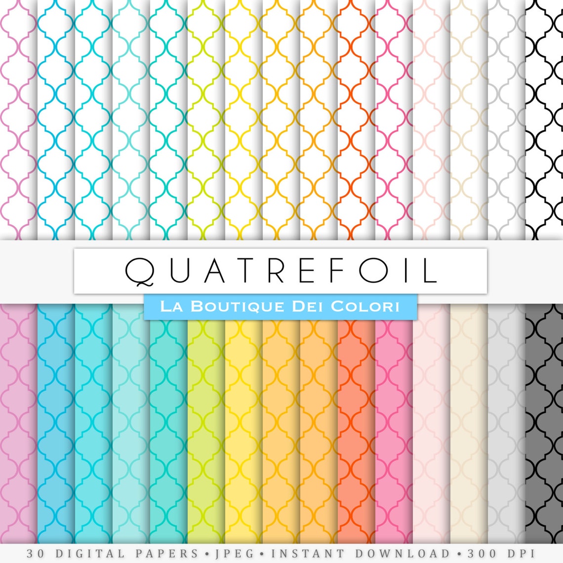 Scrapbooking Quatrefoil Digital Paper All Colors Rainbow | Etsy