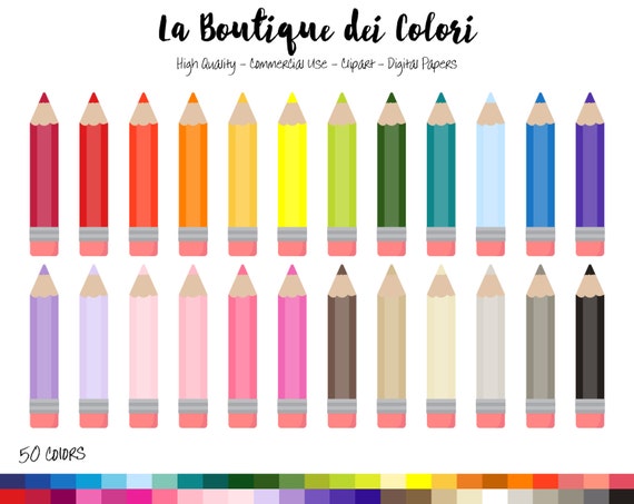 50 Rainbow Crayons Clipart Kids coloring pencil Digital illustrations ...