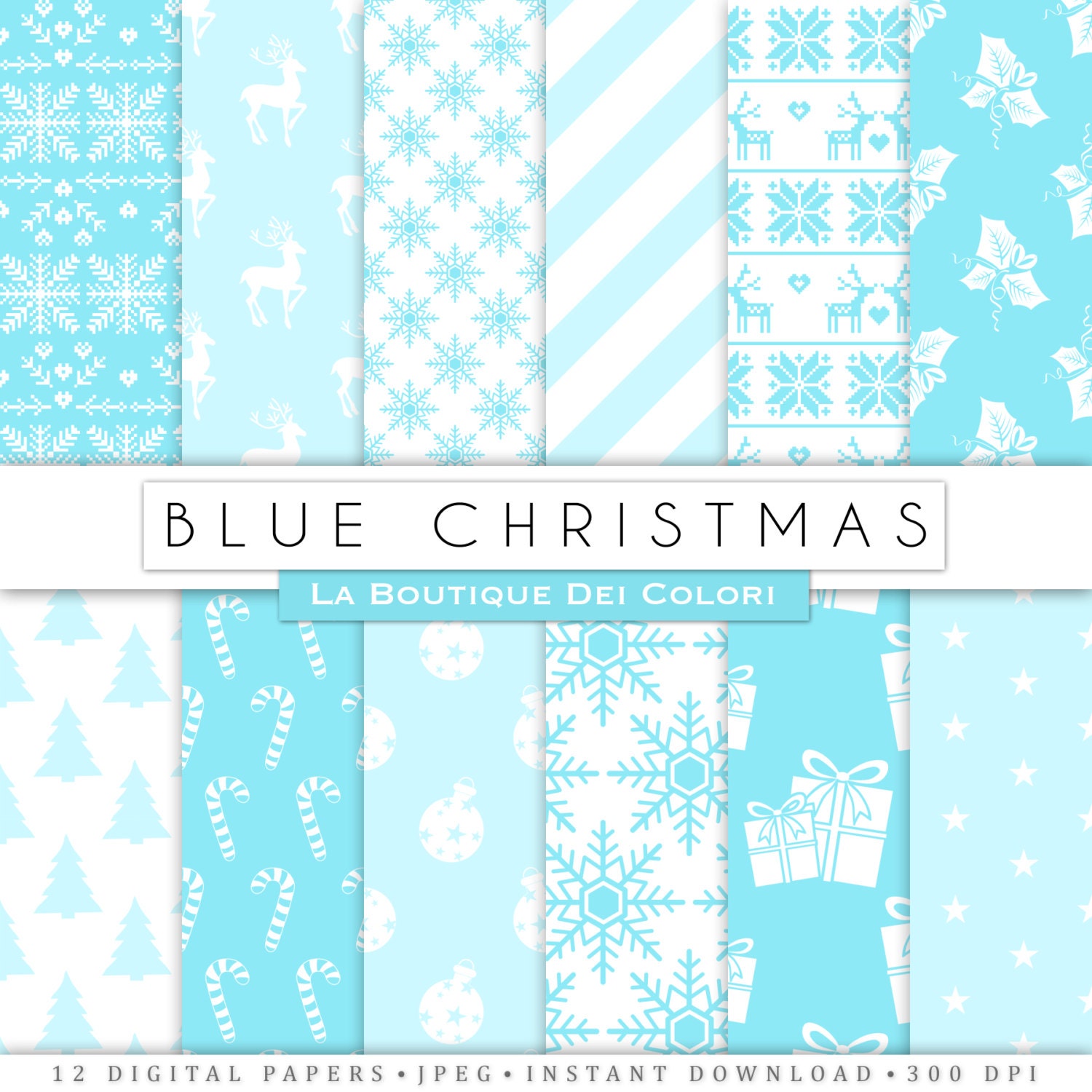 Blue Christmas Digital Paper Background Christmas Tree - Etsy