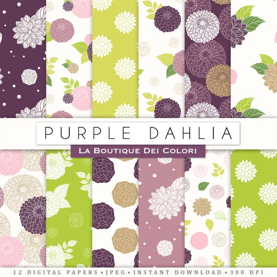 Deep Purple and Gold Dahlias Digital Paper - Peonies Flowers Scrapbook ...
