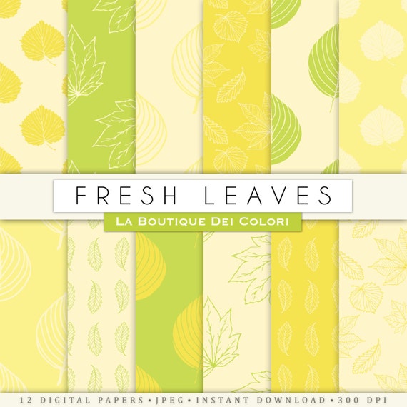 Yellow and Green leaves digital paper. Nature, forest, leaf backgrounds ...