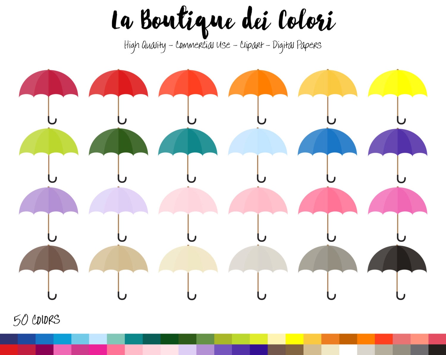 50 Rainbow Umbrella Clip Art Colorful Digital Illustrations | Etsy
