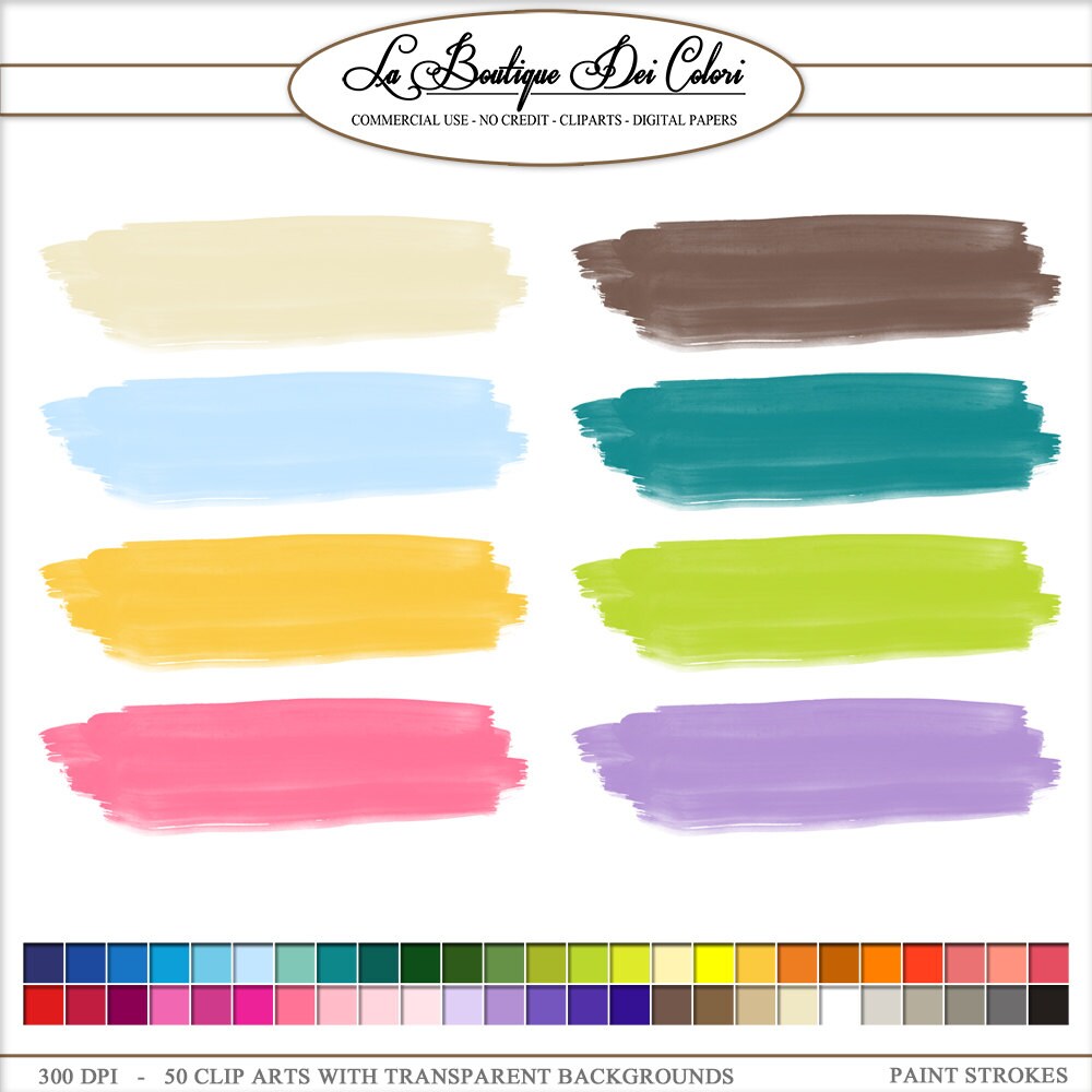 Digital Watercolor Brush Strokes Digital Clip Art // Commercial Use Art ...
