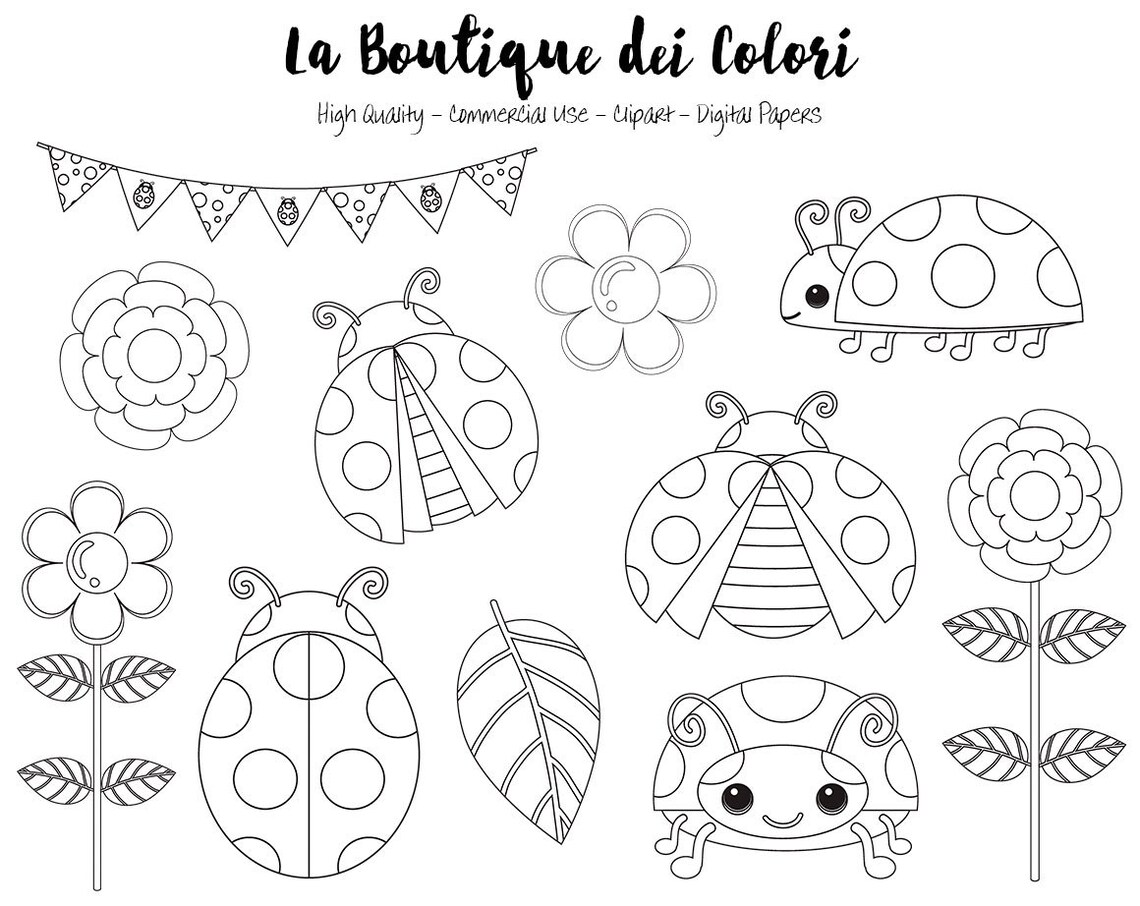 Ladybug Digital Stamp Clipart Cute Graphics PNG Ladybird - Etsy
