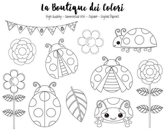Ladybug Digital Stamp Clipart, Cute Graphics PNG, Ladybird, Bugs ...