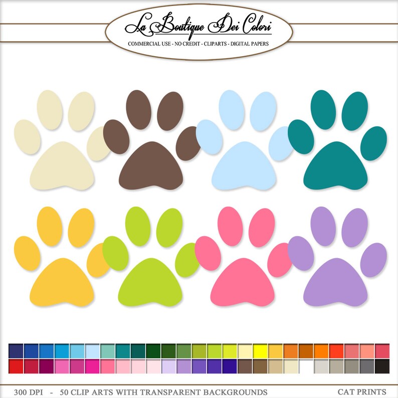 50 Rainbow Colors Paw Print Cliparts Pet Clip Art. Dog / Cat - Etsy