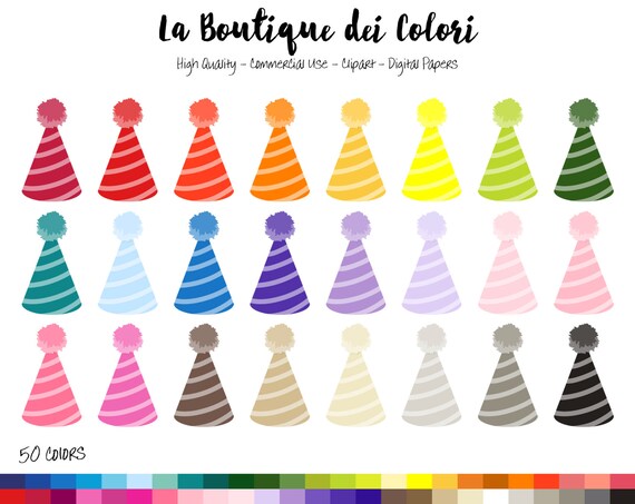50 Rainbow Party Hat Clip art, Digital illustrations PNG, colorful ...