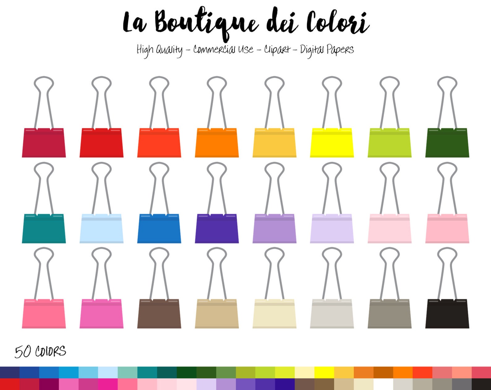 50 Rainbow Binder Clips Clip Art Paperclip Graphics PNG | Etsy