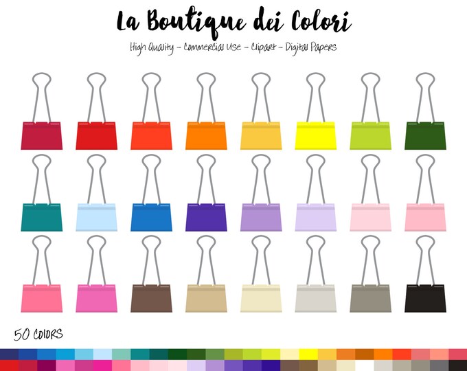 50 Rainbow Binder Clips Clip Art, Paperclip Graphics PNG, Stationary ...